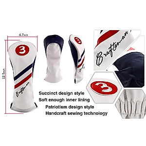 Craftsman Golf White Blue Red Pu Leather Diagonal Stripes Fairway 3 Wood Headcover for All Brands Callaway Big Bertha Cobra TaylorMade Ping Mizuno Etc. (3 Wood Headcover)