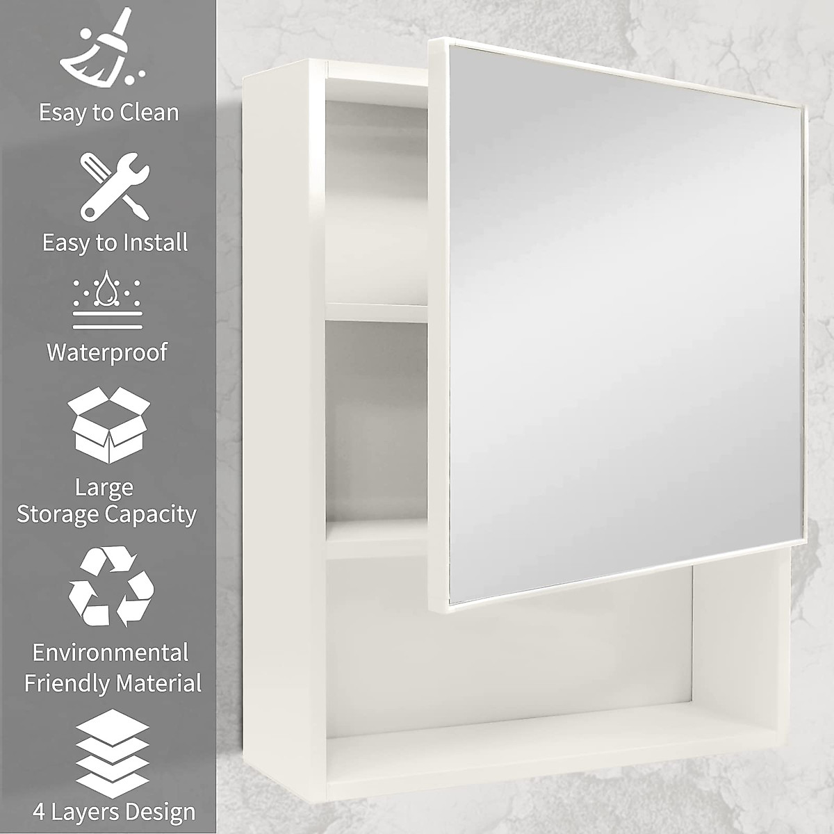 YEPOTUE Bathroom Wall Cabinet 23.6 "x19.6 Mirrored Medicine Cabinets Organizer, Over The Toilet Space Saver Storage Cabinet Aluminum, Water, Rust Resistant, Recess or Surface Mount