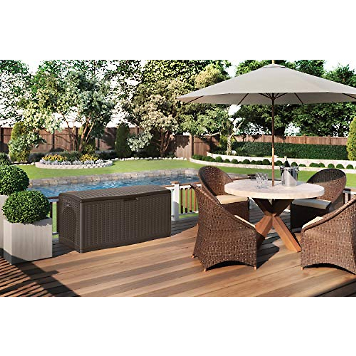 Suncast 124 Gallon Resin Extra Large Deck Storage Cabinet, Mocha Herringbone