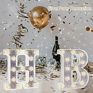 LED Marquee Letter Lights, Light Up Silver Diamond Alphabet Marquee Letters Sign Glitter Silver Party Decorations Girls Birthday Gifts Bedroom Night Light Wedding Bar Christmas Decor, Bling Letter A