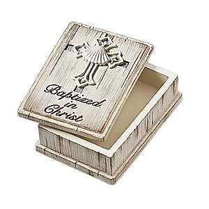 Roman 606059 Joseph Studio Distressed Baptism Keepsake Box, 3-inch Height, White, Resin
