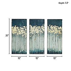 Madison Park Wall Art Living Room Decor - Embelished Gold Foil Triptych Canvas Home Accent Dining, Bathroom Decoration, Ready to Hang Painting for Bedroom, 15" x 35", Midnight Forest Blue 3 Piece