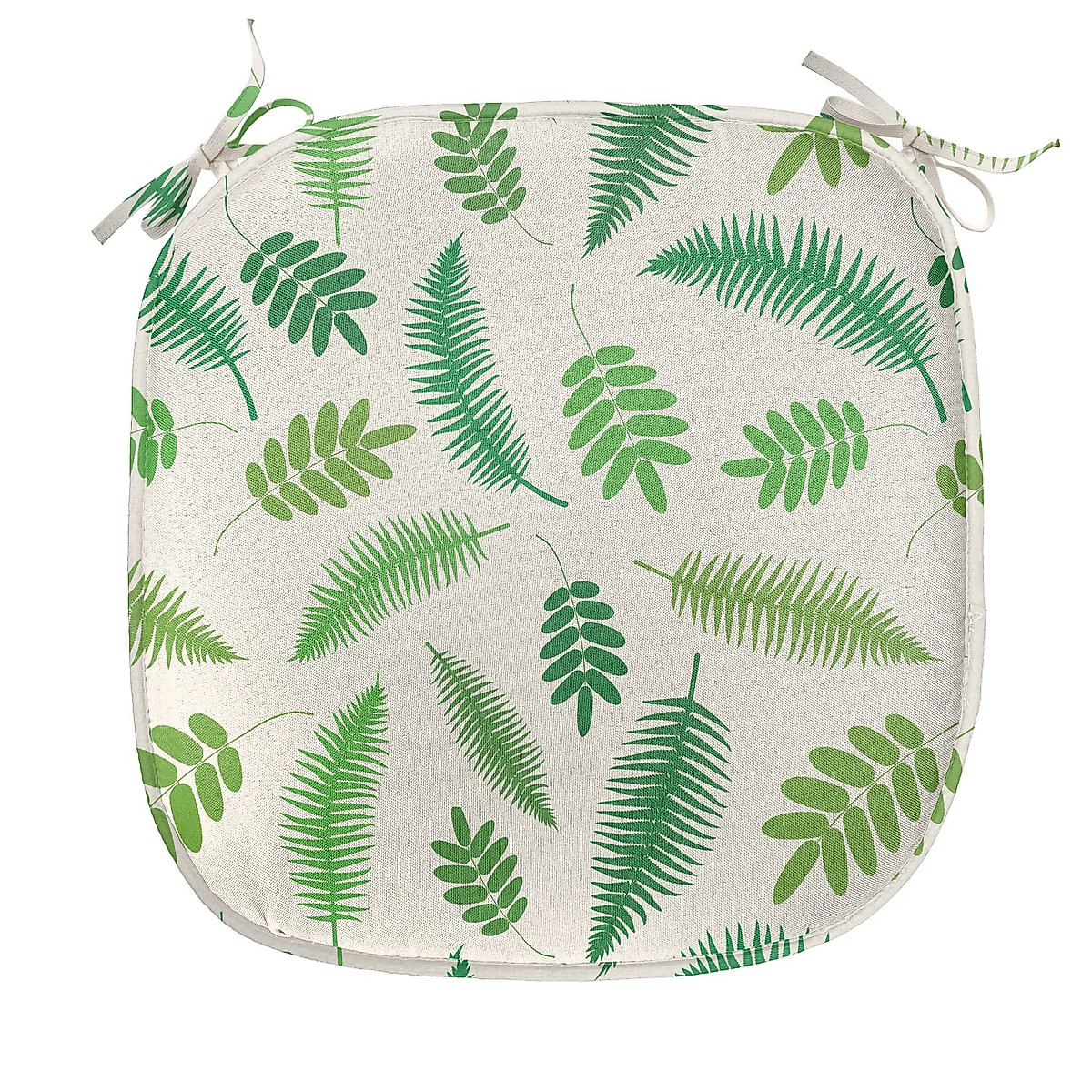Lunarable Fern Pattern Chair Seating Cushion Set of 4, Nature Botanical Design Art Image Various Style Fronds Illustration, Anti-Slip Seat Padding for Kitchen & Patio, 16"x16", Ivory and Lime Green
