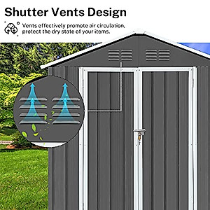 Seizeen Outdoor Storage Shed 6X4FT, Metal Tool Shed Outdoor Storage House with Base Frame & Double Lockable Doors, Steel Utility Garden Shed Outside Storage Clearance for Backyard Patio (Dark Gray)