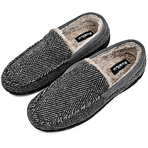 KuaiLu Mens Slippers Cozy Memory Foam Moccasin Slippers Fuzzy Warm House Shoes with Indoor Outdoor Rubber Sole Grey Size 9…