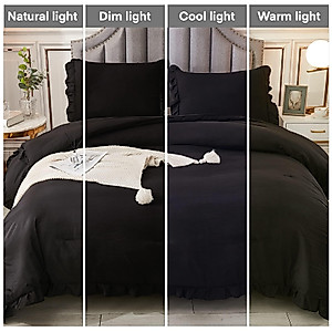 Andency California King Comforter Set Black (104x96Inch), 3 Pieces Cal King Ruffle Comforter, Oversized Farmhouse Shabby Chic Bed Comforter, Lighteweight and Soft Microfiber Bedding Set