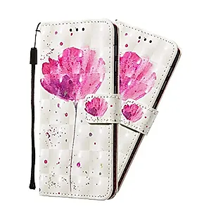 OOPKINS Huawei Y7P Case 3D Creative Pattern Design PU Leather Flip Bookstyle Card Slot Holder Wallet Magnetic Cover Stand Compatible for Huawei P40 Lite E 3D A Red Flower YB