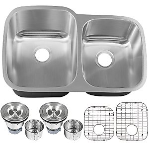 CAPHAUS Undermount Single or Double Bowl 16 Gauge Stainless Steel Kitchen Sink, Mutiple Choices for 30-inch, 31-inch, 32-inch, w/Drain Strainer and Bottom Grid