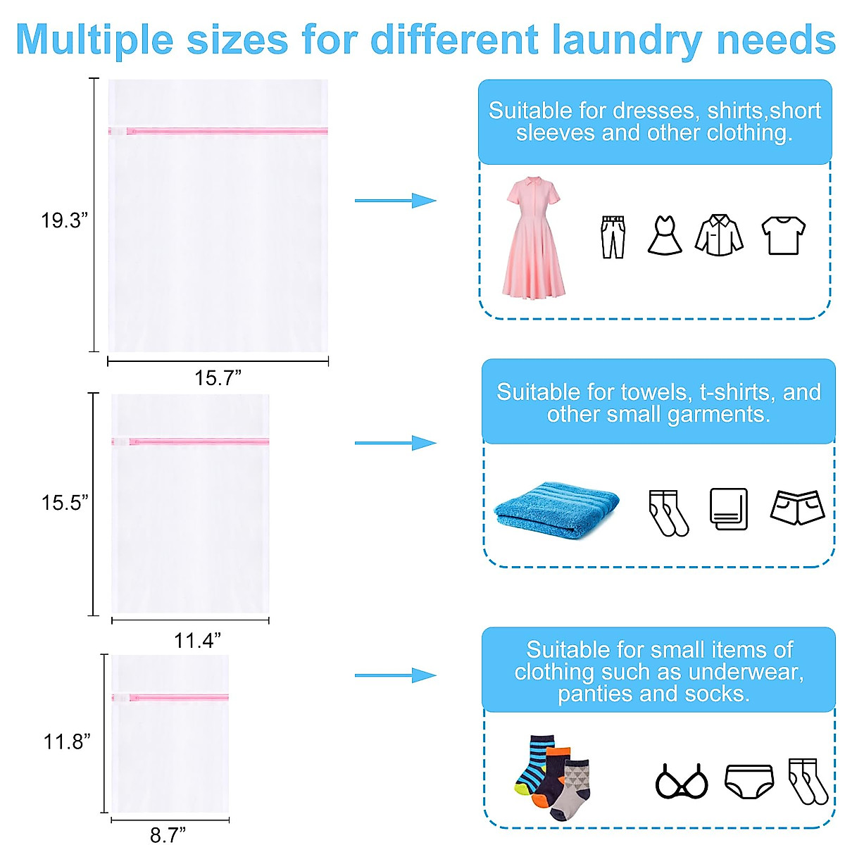 vivinin 6 PCS Mesh Laundry Bags for Delicates, 3 Size Laundry Bag with Premium Zipper, Laundry Bags Mesh Wash Bags for Travel Organizing, Delicate Laundry Bag With Premium(2 Large, 2 Medium, 2 Small)