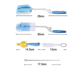 Honbay Bottle Brush Cleaner Kit with Teat Cleaner and Straw Brushes 360 Degree Rotating 5 PCS Within One Set Comes in Different Size selections - Random Color