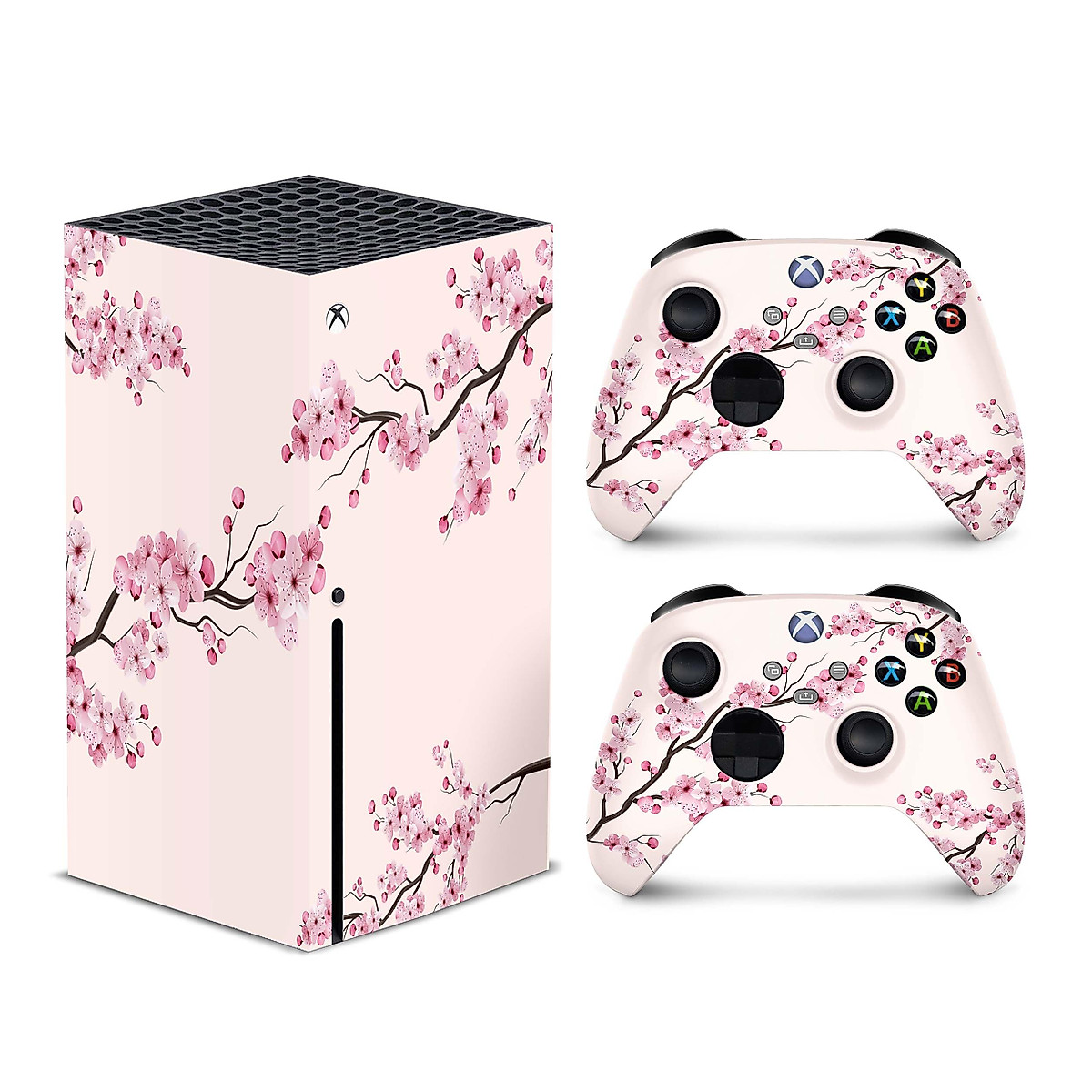 TACKY DESIGN Japanese Cherry Blossom peach skin Compatible for xbox series x skin & TWO controller skin, Xbox x sticker Premium Vinyl 3M Decal Full wrap, xbox Cover