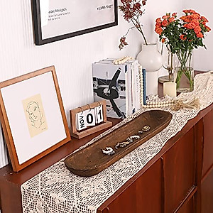 Uziass Wood Dough Bowl, 23.5in Hand Carved Rustic Long Wooden Dough Bowls for Decor Long Wood Dough Bowl Farmhouse Decorative Fruits Wooden Bowls for Dining Table Centerpiece Countertop Home Kitchen