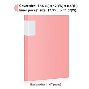 11x17 Portfolio Presentation Book - Art Portfolios 11x17 Binder with 40 Plastic Sleeves for Displaying 80 Pcs 11 x 17" Paper, Artwork, Prints or Posters - Pink