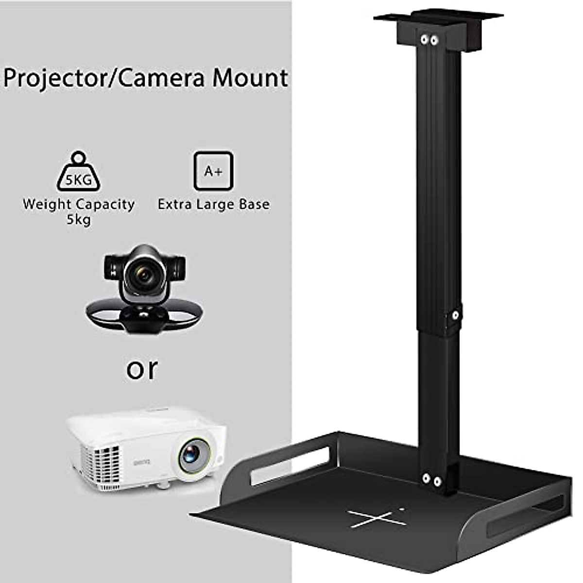Universal Projector Ceiling Mount with Tray for Projector/Camera, Aluminum Alloy Boom-33lbs Load Capacity - Universal Bracket - Height Adjustable 11.4-22inches, in-Tube Cable Routing