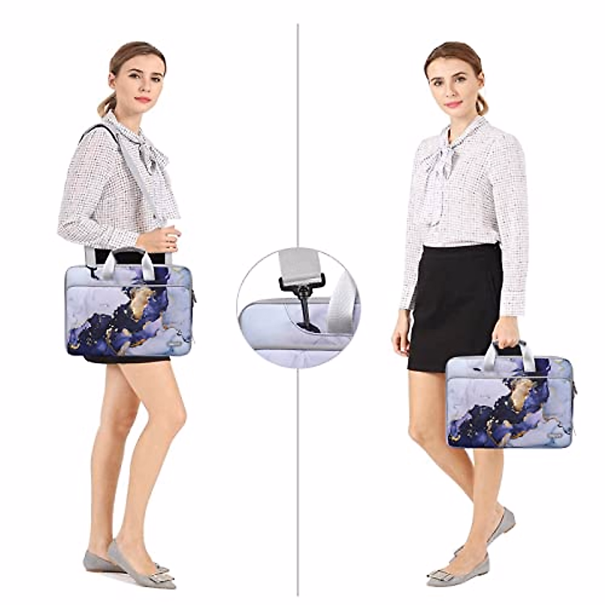 MOSISO 360 Protective Laptop Shoulder Bag Compatible with MacBook Air 15 inch M2 A2941 2023/Pro 16 inch M3 M2 M1 2023-2019, 15-15.6 inch Notebook, Polyester Sleeve with Belt Marble MO-MBH348
