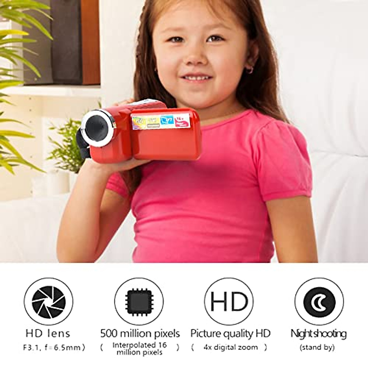 Kids Digital Camera, 2-inch Color TFT Display Digital Video Camera, Portable Children Kids 16X HD Camera, Best Gift for Children(red)