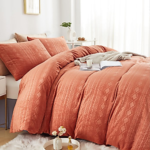 Cupocupa Velvet Duvet Cover Queen Set Grey Comforter Cover 3Pcs Ultra Soft Cover Breathable Luxury Flannel Velour Duvet Cover Zipper Closure Corner Tie Queen Terracotta