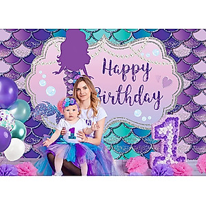 Maijoeyy 7x5ft Mermaid Birthday Backdrop Glitter Blue Purple Mermaid Scales Photography Background Under The Sea Mermaid Princess Birthday Party Banner Decorations