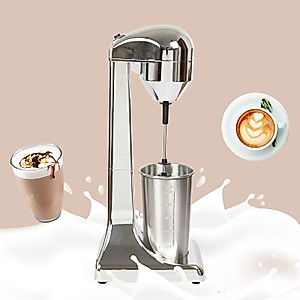 KONKENIE 110V 100W Single Head Stainless Steel Milk Shaker Commercial Milkshake Maker Blender Milk Shaking Machine 23000rpm/Min Sliver(15.2 * 7 * 4.9in)