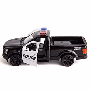 BDTCTK 1/36 Scale Compatible for Ford F150 Pickup Truck Police Car Model, Zinc Alloy Die-Cast Pull Back Vehicles Kid Toys for Boy Girl Gift (Black)