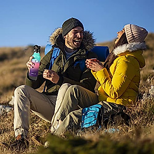 YEBTS LIFE Water Bottle,Vacuum Insulated Water Bottles with 2 Lids & 2 Straws,Stainless Steel Water Bottles Keep Hot and Cold,Leak Proof,Sports Water Bottle for Hiking Biking Sport (18oz, rainbow)