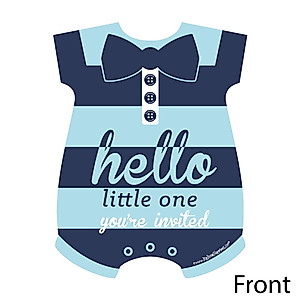 Big Dot of Happiness Hello Little One - Blue and Navy - Shaped Fill-In Invitations - Boy Baby Shower Invitation Cards with Envelopes - Set of 12