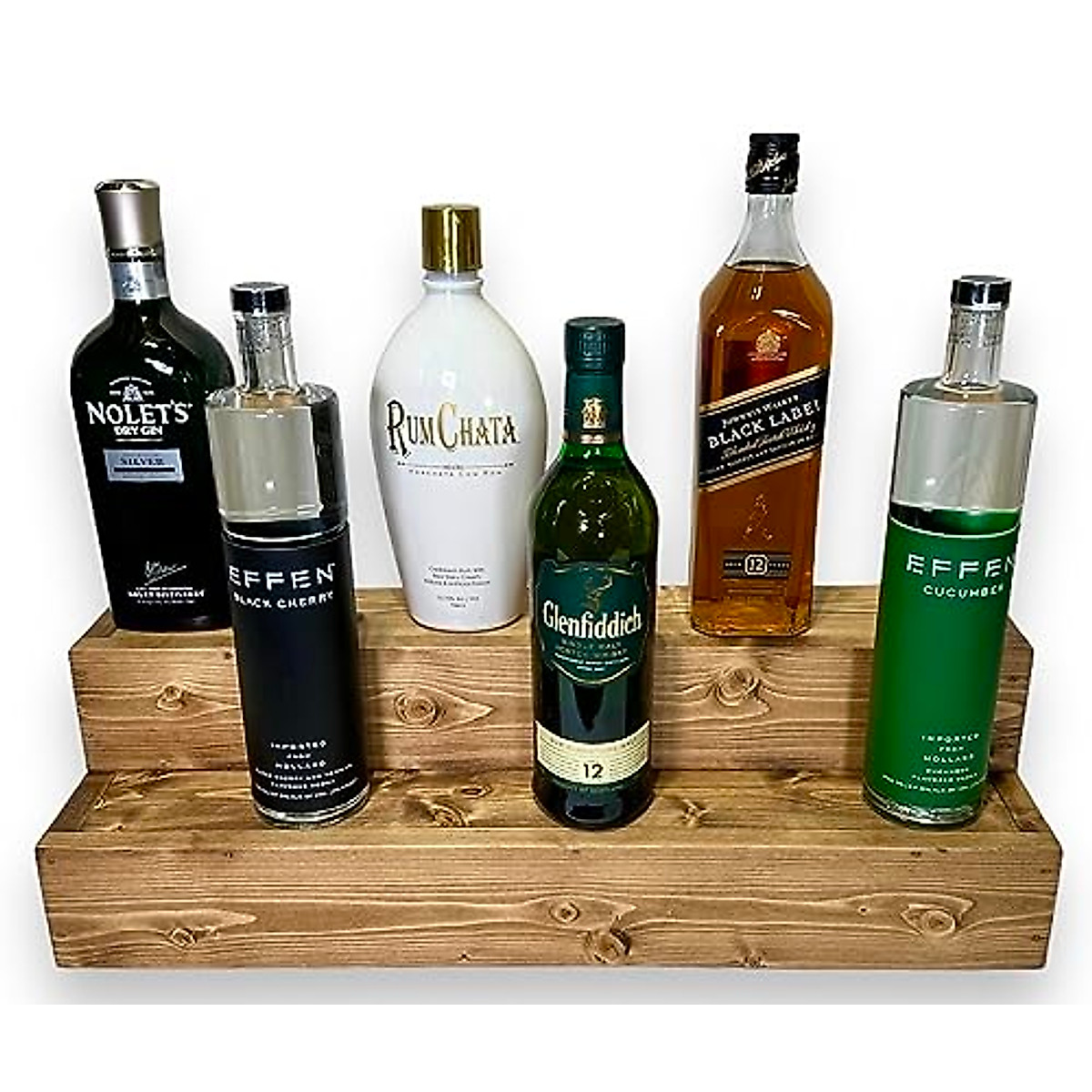 Tiered Bottle Shelf | 2 Tier Liquor Bottle Display | Bar Organization | Display Shelf | Wine Shelf | Bar Display | Kitchen Counter Shelf (24", Black)