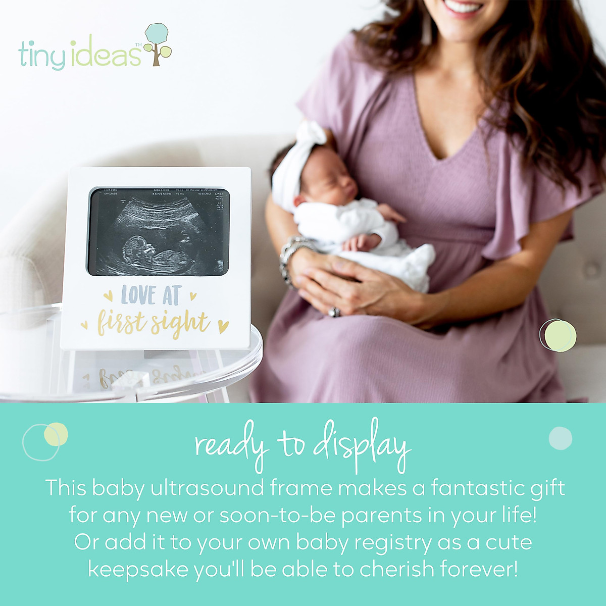 Tiny Ideas Love at First Sight Sonogram Picture Frame, Gender Neutral Ultrasound Keepsake, Ideal Pregnancy Gift, Baby Shower and Nursery Decor, 4” x6” Photo Insert, Gold, Silver And White