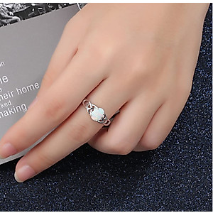 HUKQBUNX 925 Sterling Silver Oval Moonstone Celtic Trinity Diamond Inlaid Women's Personalized gem Ring Size 6-10 (Size 10)