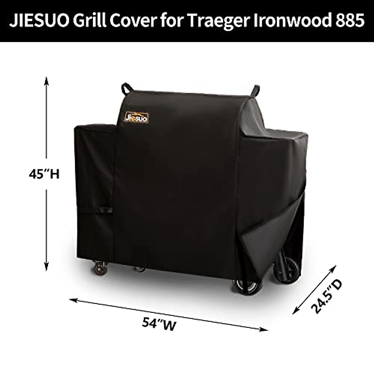 Jiesuo Grill Cover for Traeger Ironwood 885, Heavy Duty Waterproof Pellet Grill and Smoker Cover, Special Zipper Design