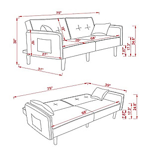 LyuHome 75" Sofa Bed,Modern Sofa Couch with Solid Wood Leg,Small Fabric 3 Seat Couch for Living Room/Office Blue