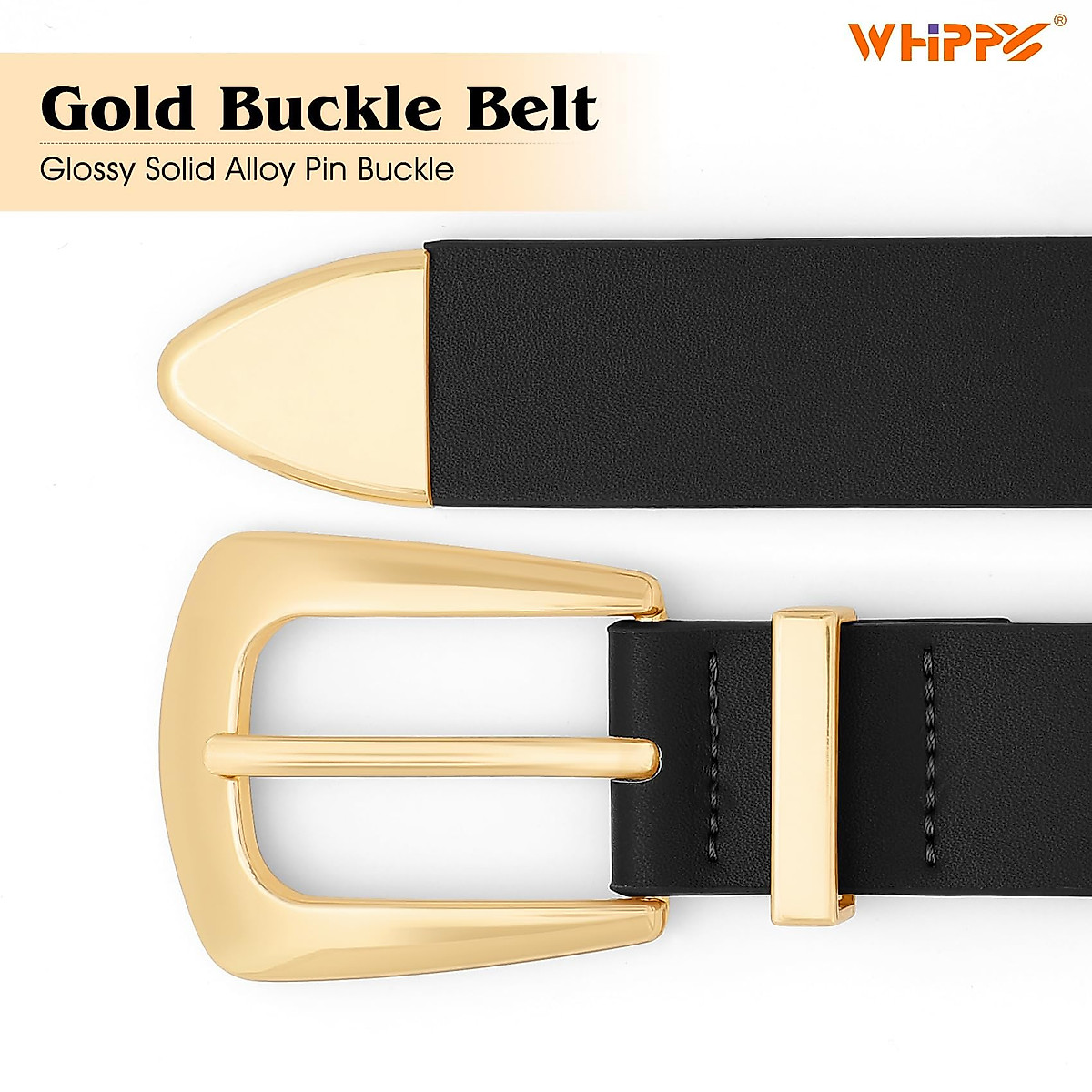 WHIPPY Women Leather Belt for Jeans Pants Dresses Fashion Ladies Western Leather Belt with Solid Gold Buckle S Black