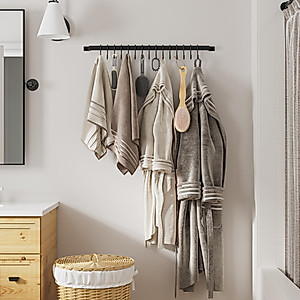 Wallniture Casto 30" Gourmet Kitchen Rail with 15 S Hooks for Hanging Kitchen Utensils Set and Cookware, Iron, Frosty Black