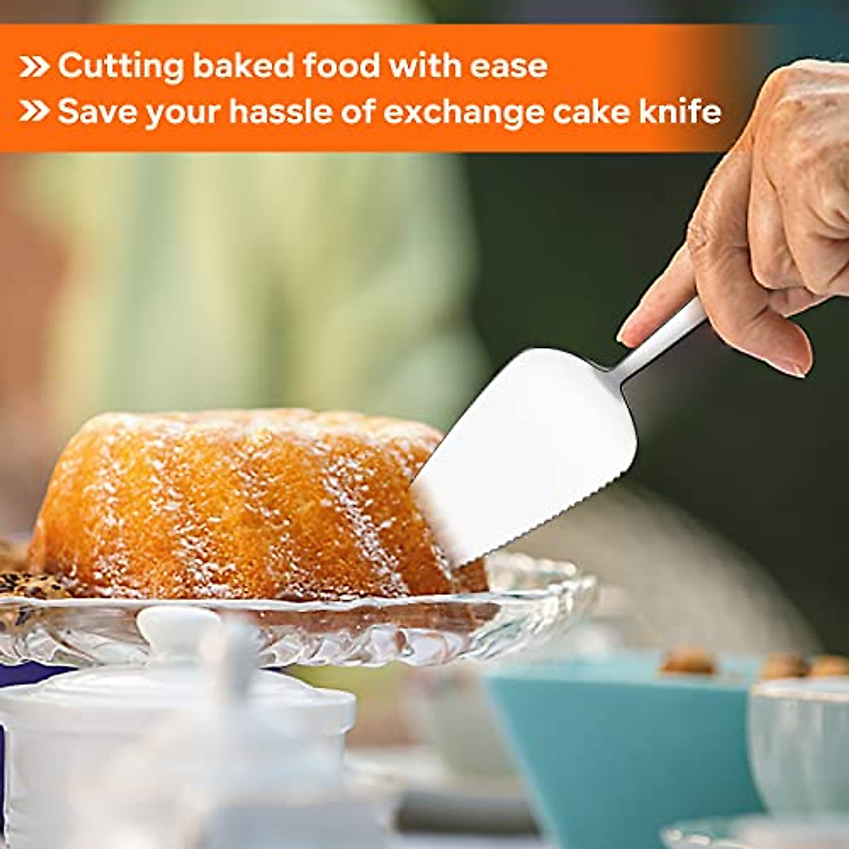 Pie Server Set of 5, E-far 8.9 Inch Stainless Steel Cake Server Cutter for Pastry Cheese Pizza, Serrated Edge with Square Handle, Mirror Polished & Dishwasher Safe