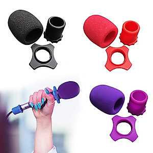 TuNan 9PCS Wireless Handheld Microphone Protection, Silicone Ring, Bottom Rod Sleeve Holder, Windscreen Foam Cover for KTV Device, Shakeproof & Anti-Rolling - Black, Red, Purple
