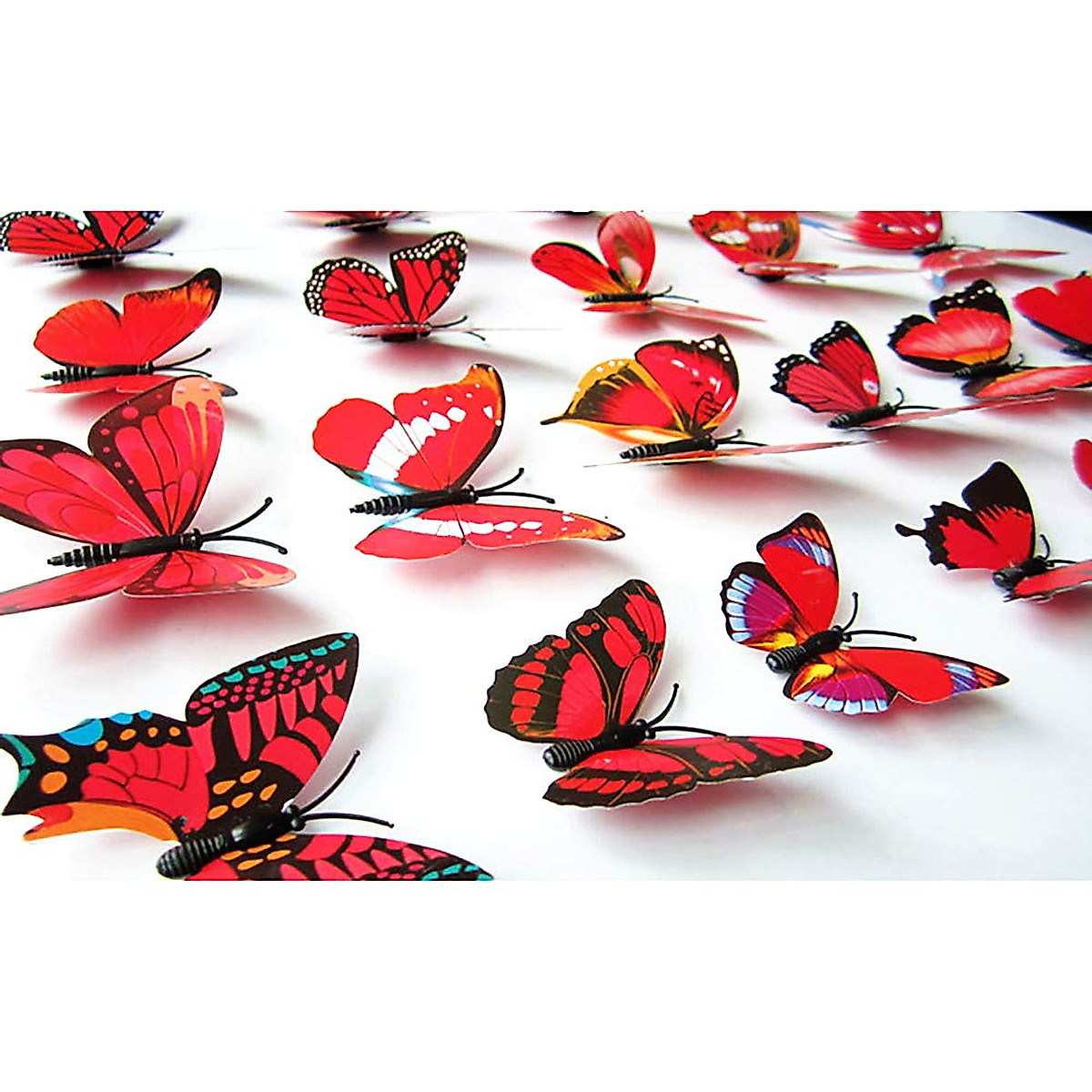 FOVSHNG 24PCS 3D Butterfly Wall Decor Butterflies Decals Removable Butterfly Wall Stickers for Girls Kids Bedroom and Room Decoration Mural Red