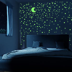 Glow Dots Star and Moon,Glow in The Dark Stars Wall Stickers, 252 Dots in 3 Sizes for Ceiling/Walls,Perfect for Kids Birthday Gift, Beautiful Wall Decals for Any Room, Bright and Realistic