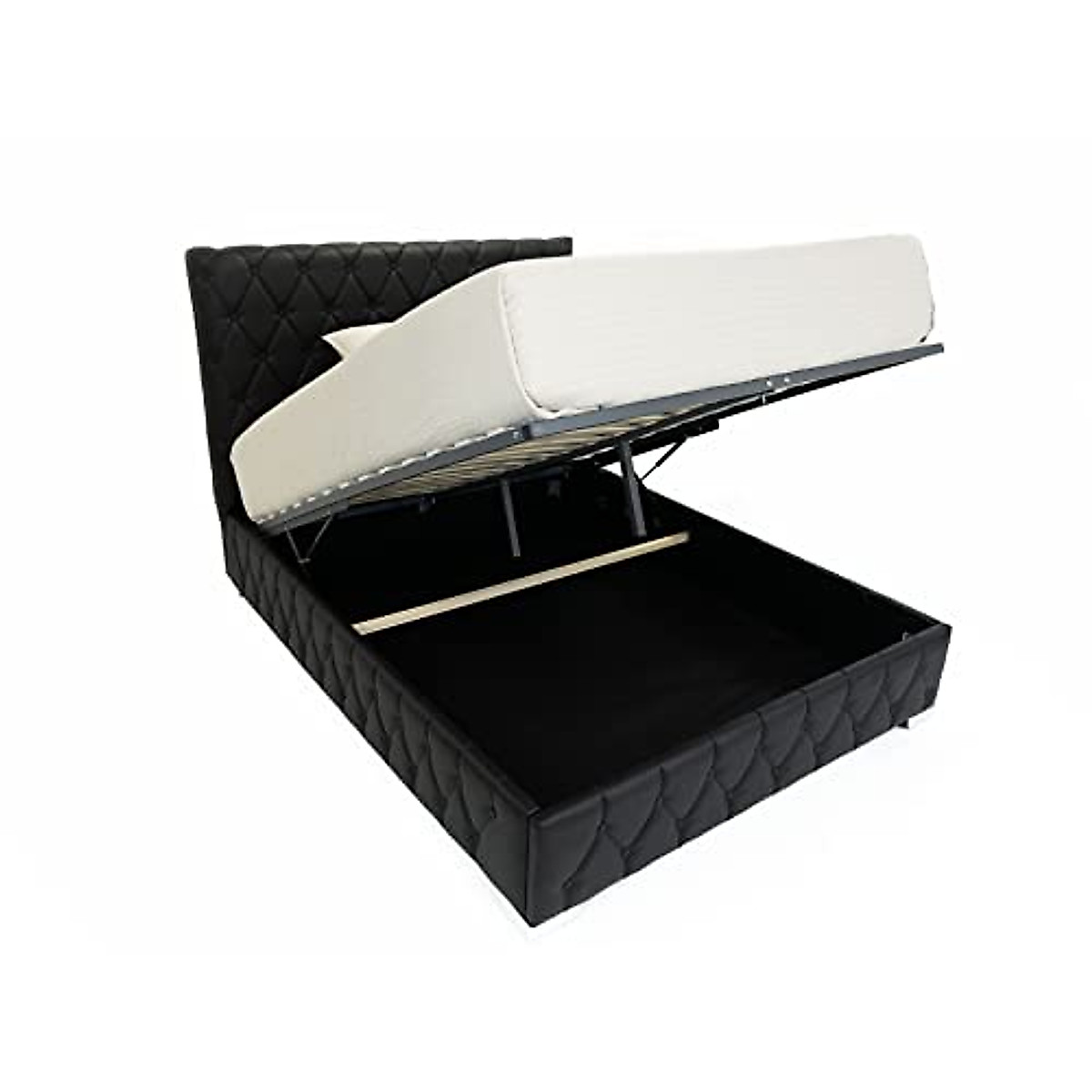 Upholstered Bed Frame with Storage, Faux Leather Platform Bed Frame, No Box Spring Needed, Black-Full