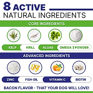 Omega 3 for Dogs - for Dry Itchy Skin - Fish Oil Chews - Skin & Coat Supplement - Itch Relief, Allergy, Anti Shedding, Hot Spots Treatment - w/EPA & DHA - Vitamins - Made in USA - 120 Treats
