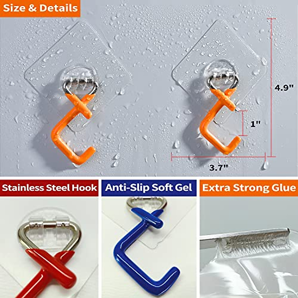 Broom Holder Wall Mount Self Adhesive 4 Pack, Mop Hanger No Drilling Super Anti-Slip, Wall Mount Tool Racks Stainless Steel Mop and Broom Hooks Organizer(Blue)