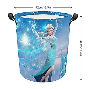 ZOVENCHI Fro-Zen Elsa and Anna 17.3 inch Waterproof Foldable Laundry Hamper,Dirty Clothes Laundry Basket,Oxford Cloth Bin Storage Organizer for Nursery Clothes Toys