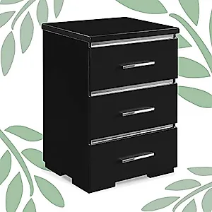 Finch Belmont Fully Assembled Nightstand Modern Mirrored Accent, Bedside End Table with Silver Handles, 3-Drawer, Black