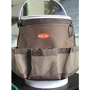 Bucket Idea Wash Tool Organizer for 5 Gallon Bucket, cleaning bucket organizer Water-resistant Mesh Pockets for Clean Supplier , Car Wash Supplier，Soap and Towel Holder Ring Included , Khaki Color (1)