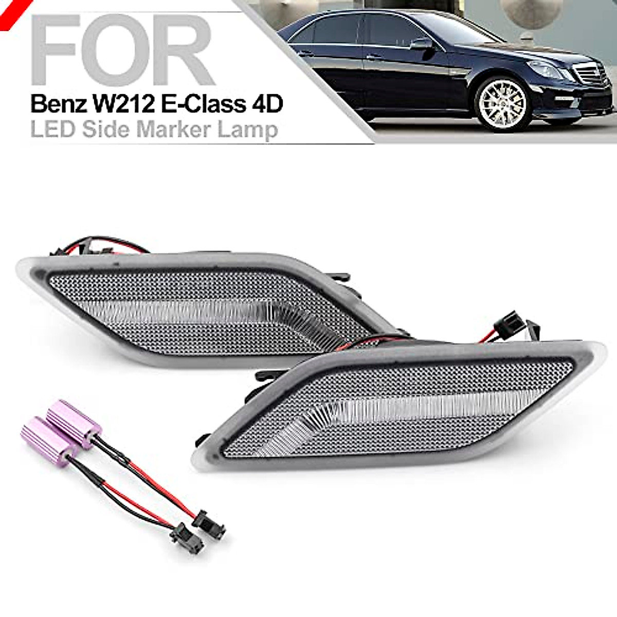 nsautolighting LED White Side Marker Lights Side Indicator Lamps for 2010-2013 Be'nz W212 E-Class 4D Sedan Wagons Clear Lens White LED Front Bumper Side Marker Light Replace OEM Sidemarker Lamps