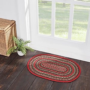 VHC Brands Farmhouse Rustic Christmas Decorations Forrester Woven Striped Indoor/Outdoor Rug for Entryway Mat - Oval 20x30 inches, Red Green & White Braided