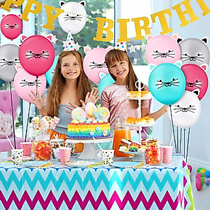 50 Pieces 12 Inch Kitty Party Latex Balloons DIY Cat Balloons Animal Cat Balloons for Birthday Party Cute Cat Balloons with Ears Cat Kids Party Balloons for Girls Cat Birthday Party Supplies, 5 Colors