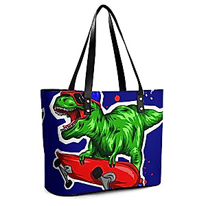 Womens Handbag Skateboard Dinosaur Leather Tote Bag Top Handle Satchel Bags For Lady