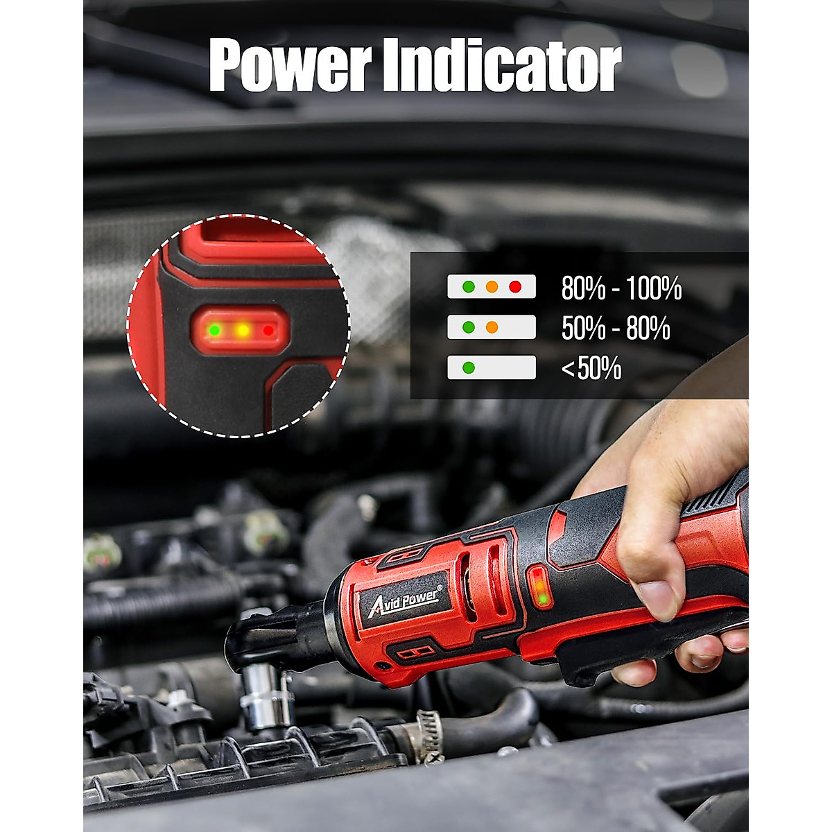 AVID POWER Cordless Electric Ratchet Wrench 3/8", 44.2 Ft-lbs 12V Power Ratchet Wrench Kit w/Two 2.0Ah Batteries, 1-Hour Fast Charger, Variable Speed and 10 Sockets