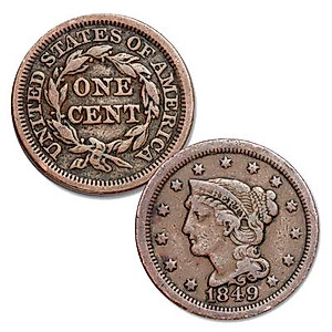 Braided Hair Large Cent in Circulated Condition 1839-1857 Random Coin