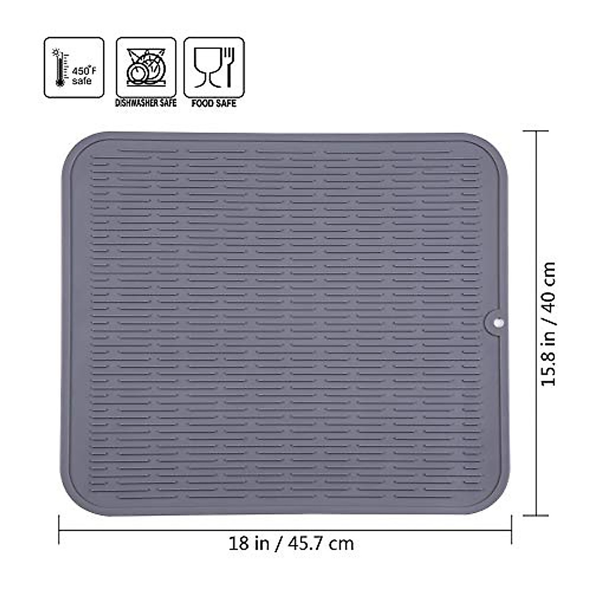 Piduules Eco-friendly Silicone Dish Drying Mat Large Reusable Non-slipping and Heat Resistant Dish Quick Drying Pad, Dishwasher Safe, Gray XL 18"x15.8"